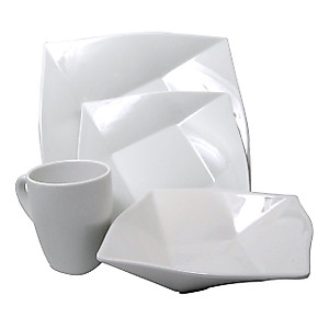 Kitchen Elements White Melamine 4-Piece Square Dinnerware Set