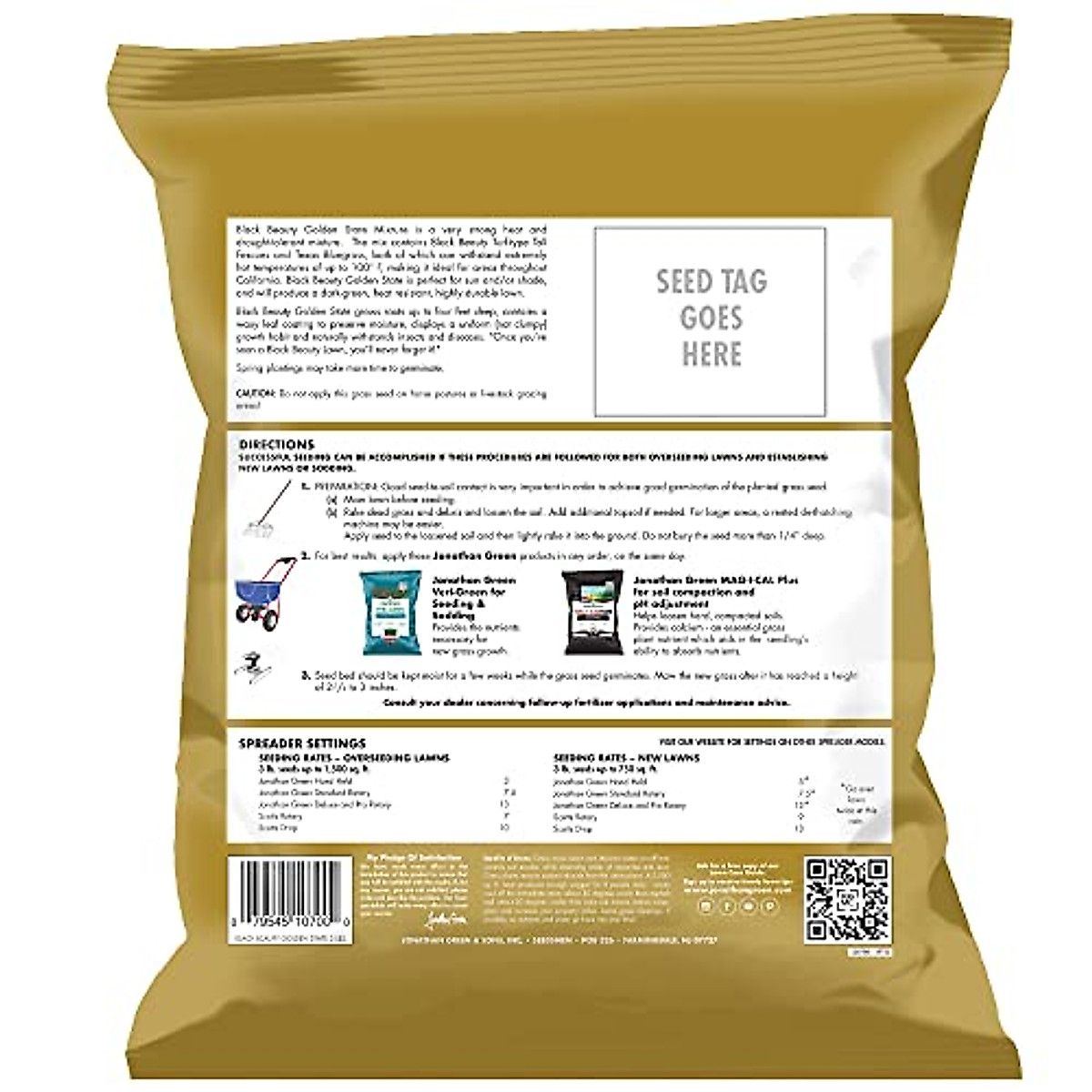 Jonathan Green (10700) Black Beauty Golden State California Grass Seed (Made for California) - Cool Season Lawn Seed (3 lb)