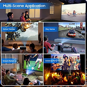 UUO Bluetooth Projector Upgraded 1080P Native Projector, Support 4K Video 300" Display Zoom ±50° Keystone,Compatible with TV Stick,PS4,X-Box,Laptop,iPhone Android for Home Theater(Brushed Silver)