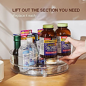 Boconia 10.6" Lazy Susan Organizer with 3 Removable Bins Pantry Organization and Storage Lazy Susan Turntable for Cabinet Snack Organizer Divided Rotating Spice Rack for Kitchen, Countertop, Bathroom