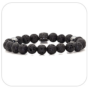 Nsitbbuery Fashion Crystal Eye Skull Bracelet 8MM Lava Rock Bead Bracelet