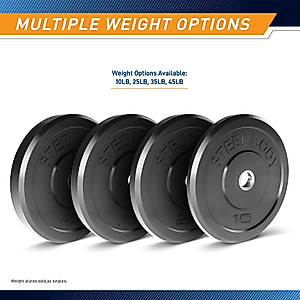 Steelbody Olympic Rubber Bumper Weight Plate - 10 lb. / 25 lb. / 35 lb. / 45 lb. Workout Weights, 10-Pound , Black