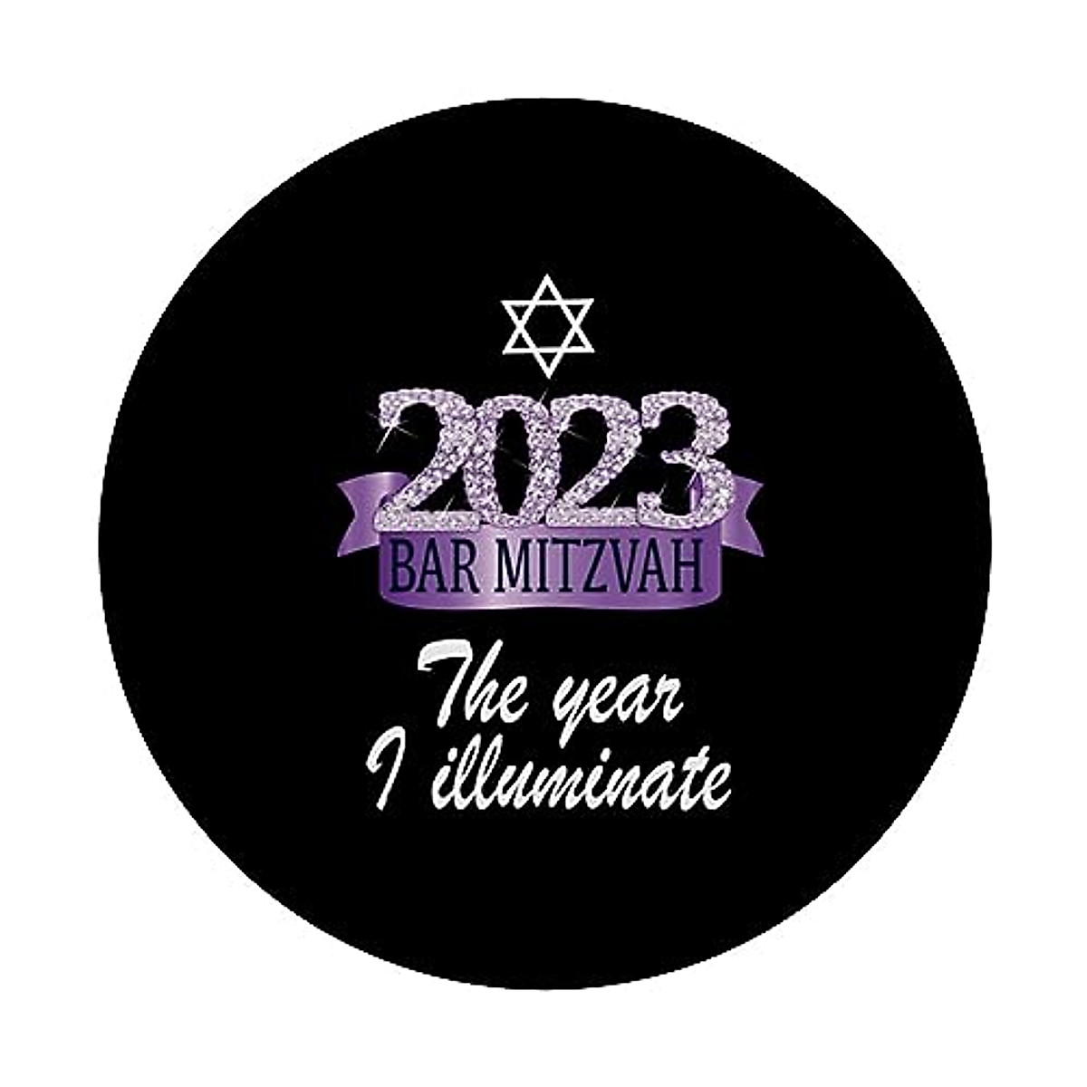 2023 Bar Mitzvah Quote Festive Black Purple Decor PopSockets Standard PopGrip
