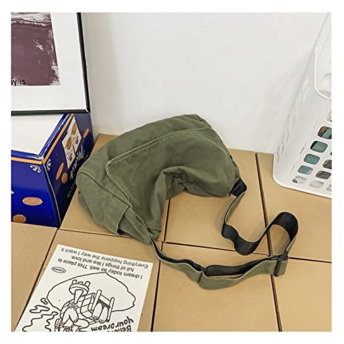 TOP AESTHETICS Female Canvas Fabric Shoulder Bag Student Leisure Medium Size School Book Laptop Pouch Messenger Side Bag (Color : Black)