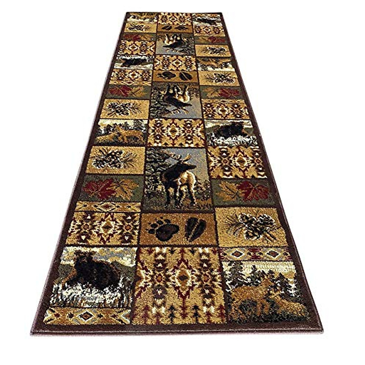 Cabin Style Distressed Antiquated Runner Area Rug Black Bear Elk Deer Wildlife Animal Country Hunting Southwest Wilderness Design 760 (2 Feet X 7 Feet)
