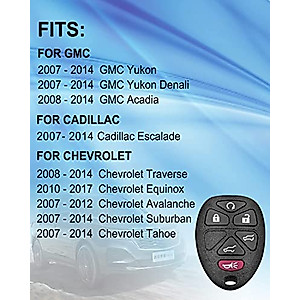 CAUORMOTE Keyless Entry Remote Car Key Fob for 2007-2014 Chevy Avalanche Suburban Tahoe Traverse 2007-2014 GMC Acadia Yukon Denali 2007-2014 Cadillac Escalade (OUC60270, OUC60221, 15913427), 2 Packs