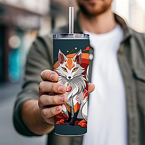 Kitsune Fox Japanese Folklore Skinny Tumbler 20oz with Straw Insulated Water Bottle Gift