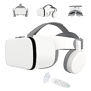 Virtual Reality Headset for Phones VR Headset with Remote Control 3D Glasses for Movies & Games Bluetooth VR Glasses with Wireless Headset for iPhone/ Samsung Compatible for iOS / Android (White)