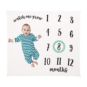 Little Pear Baby Milestone Marker Blanket, Gender-Neutral Baby Monthly Growth Chart, Baby Girl or Baby Boy Keepsake Blanket, Black & White