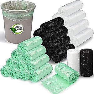Maitys 600 Pcs Small Trash Bags 4-6 Gallon Small Garbage Bags Bulk Kitchen Trash Bags Bathroom Trash Bags Unscented Waste Basket Liner for Bathroom Bedroom Office Kitchen Yard Car, Black Green White