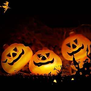 Halloween String Lights, 9.8 FT 20LED Pumpkin Lights StringJack-O-Lantern Battery Operated String Lights, 2 Modes, Operated for Home Garden Yard Decorations Holiday Lights Party Supplies, white