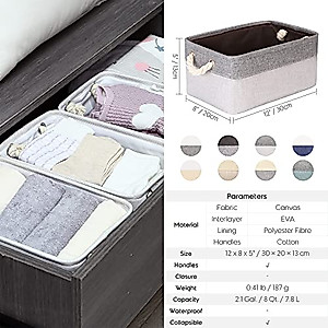 Sea Team 3-Pack Small Storage Basket Set, Storage Cube Organizer, Storage Bins, 12 x 8 x 5 Inches, Rectangle Canvas Fabric Collapsible Shelf Box with Handles for Kids Room (Grey/Stone Blue)