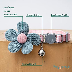 2 Pack Cotton Breakaway Cat Collars with Bell Cat Flower Collar for Female Girl Cats Male Boy Cats Pink&Gray