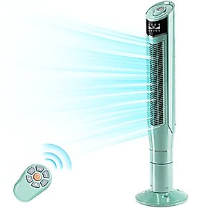 R.W.FLAME Tower Fan,360° oscillating standing fan, Room Fan, Portable Bladeless, Quiet Floor Fan with Remote, 8 Speeds, 3 Modes, 24H Timer for Bedroom, and Home Office Use (47-inch, GREEN)