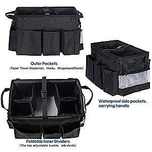 Large Wearable Cleaning Caddy Bag for Cleaning Supplies with 4 Foldable Dividers，Cleaning Caddy Organizer with Handle，Cleaning Bags for Housekeepers with Shoulder and Waist Straps