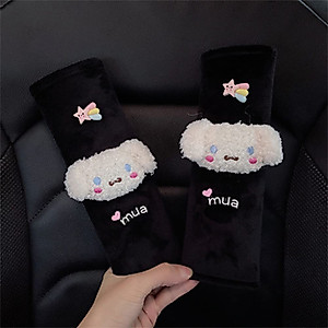 Akutoer Kawaii Car Seat Belt Strap Cover, Cute 2 Pieces Set Anime Seat Strap Neck Protector Car Decorations for Women