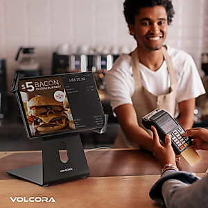 Volcora Anti-Theft Tablet Stand iPad Security Holder with Lock, Black 9-13 Inch Kiosk Stand Mount, Swivel, Adjustable