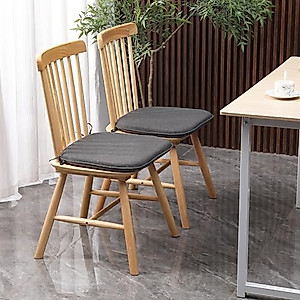 RACE LEAF Indoor Chair Cushions Dark Gray, 17" X 16" Chair Pads for Dining Chairs Set of 4, High-Density Foam Chair Seat Cushion Pads with Ties and Non-Slip Backing