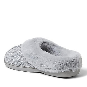 Dearfoams Women's Claire Marled Cable Knit Chenille Clog Slipper, Sleet, Medium Wide