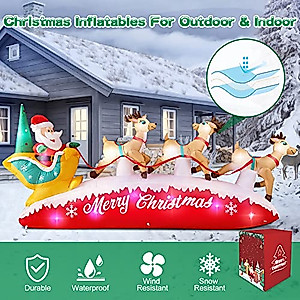 Danxilu 10 FT Long Christmas Inflatable Santa Sleigh with 3 Reindeer Outdoor Decorations, Built-in Colorful LEDs Blow Up Santa Claus Yard Decoration Décor for Xmas Holiday Garden Lawn Patio Roof