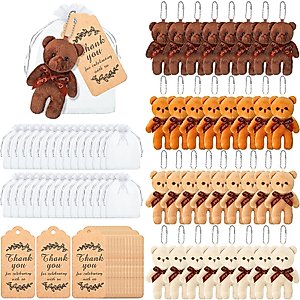 HyDren 120 Pcs Mini Plush Bears Baby Shower Favors with 40 Stuffed Animals 40 Thank You Tags 40 Organza Bags for Party Gifts Baby Shower Decoration Birthday Souvenirs(Classic Color)