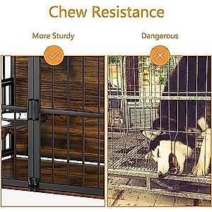 ROOMTEC Furniture Style Large Dog Crate with 360° & Adjustable Raised Feeder for Dogs with 2 Stainless Steel Bowls -End Table Dog House with Dog Pad (41Inch = Int.dims: 39.7" W x 22.4" D x 25.1" H)