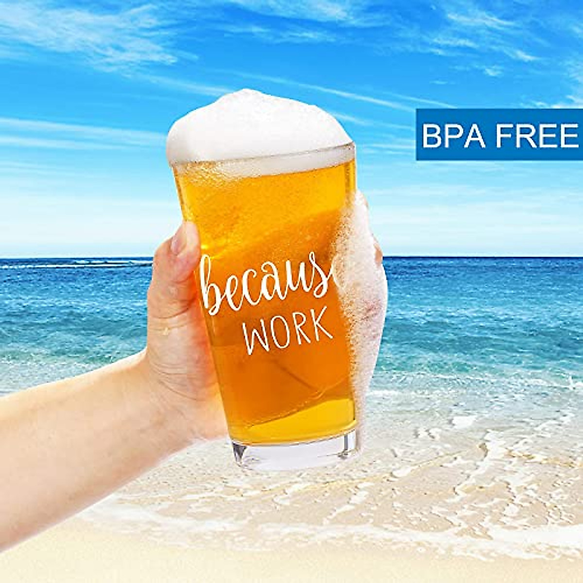 Waipfaru Coworker Gift, Because Work Beer Glass, Funny Beer Pint Glass Gift Boss Day Gift Office Gift Christmas Gift Birthday Gift for Coworker Boss Friends Women or Men Employee Staff, 15Oz