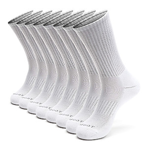 MONFOOT Women's and Men's 8 Pairs Athletic Cushion Crew Socks White Large, multipack