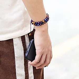 KOPHINYE Blue Tiger Eye Bracelet, Triple Protection Bracelet for Men Women, Handmade Bracelet 8mm Bead, Purple Tiger Eye Bracelet Bring Health, Luck and Prosperity