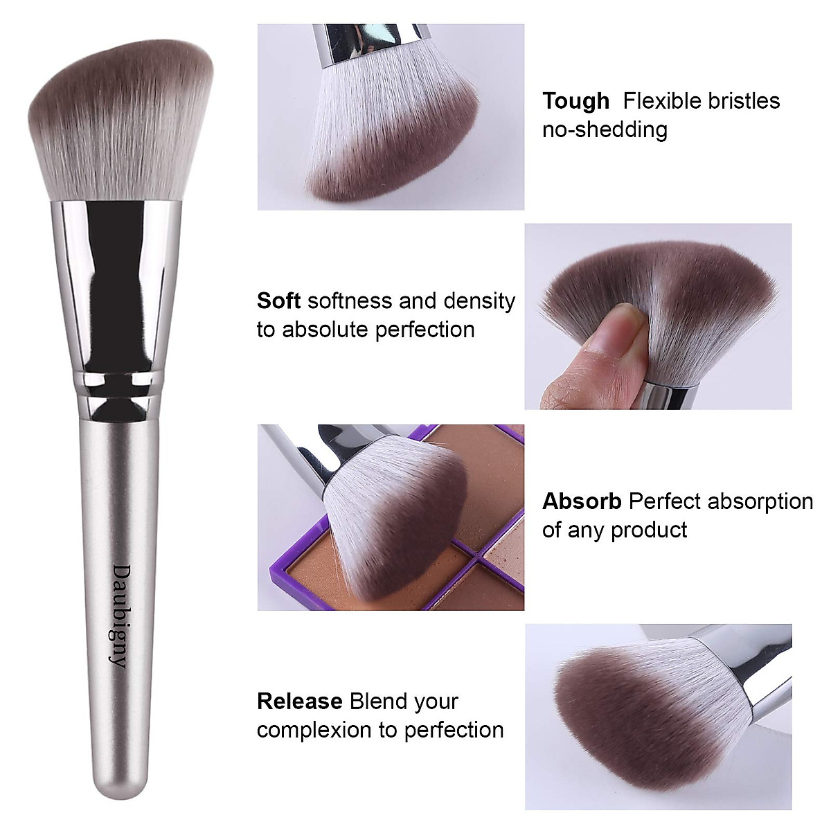 Makeup Brushes,Daubigny 16Pcs Silver Premium Synthetic Makeup Brush Set with Professional Foundation Brushes Powder Concealers Eye shadows Blush Makeup Brush for Perfect Makeup