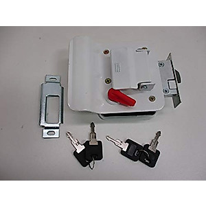 RV Camper Trailer White Entry Door Handle Latch Keyed Lock w/Deadbolt / 4 Keys