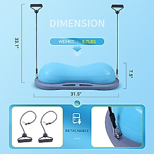 Nice C Balance Ball, Half Ball, Balance Ball, Exercise Workout Trainer, with Resistant Band, Strength Fitness Yoga with Bonus Foot Pump (Blue Peanut)