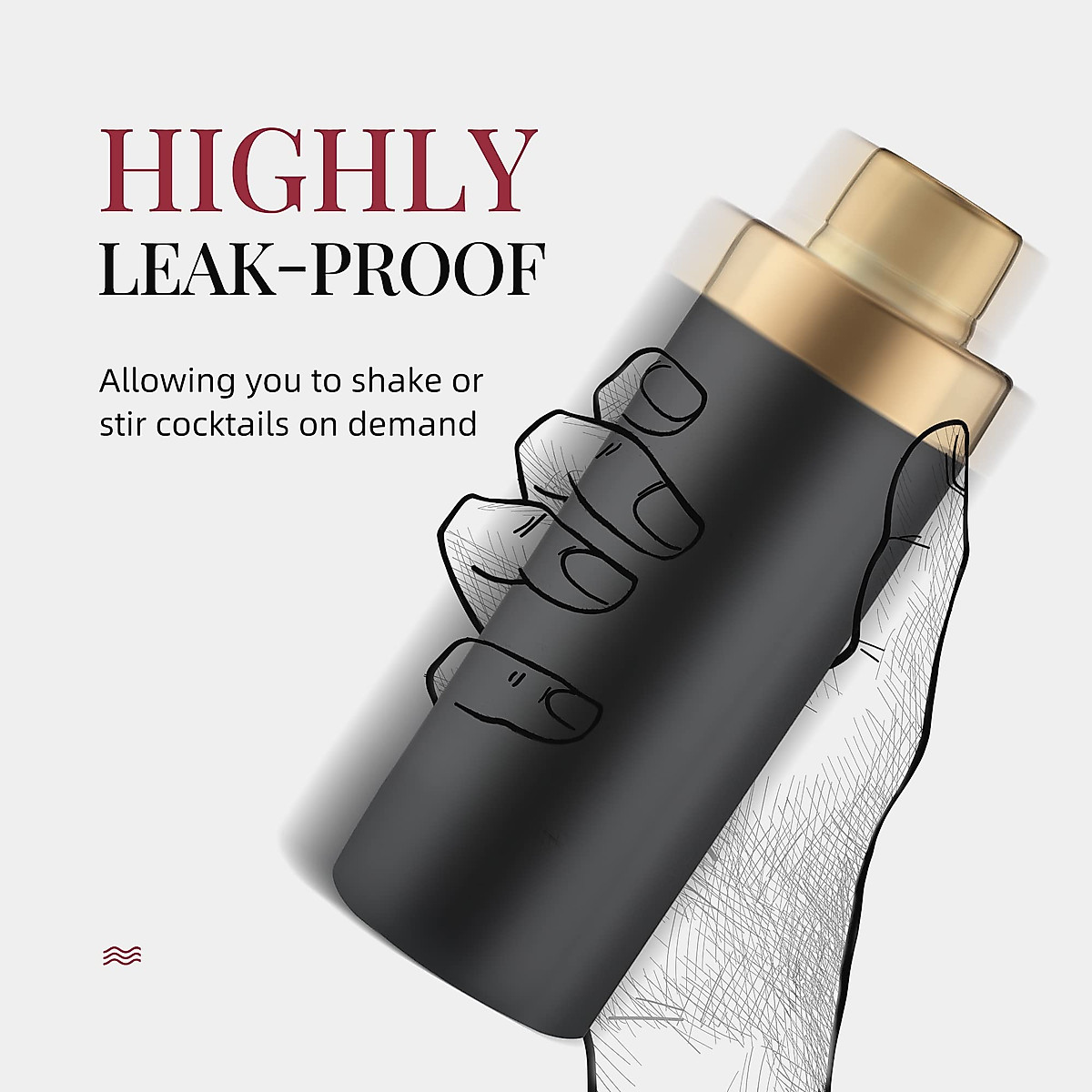 KITVINOUS Cocktail Shaker, 22oz Martini Shaker with Built-In Strainer for Home Bartender, Premium Stainless Steel Margarita Shaker