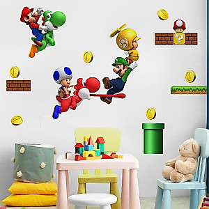 Mario Wall Decal Build a Scene Wall Stickers Peel & Stick Super Mario Party Decorations for Kids Room