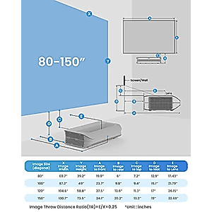 AWOL VISION LTV-3500 80”-150" 4K 3D Laser TV, 3500 ANSI Lumen Ultra Short Throw Triple Laser Projector Without Color Wheel, HDR10+ Dolby Atmos Home Theatre UST Projector(Fire TV Stick 4K Max included)
