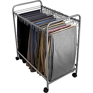 Evelots Pants Rack with 20 Pants Hangers Rolling Trolley-Skirt Hangers, Jean Organizer for Closet