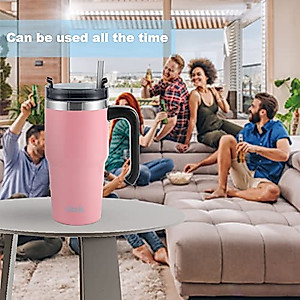 Zobadic 20 oz Travel Mug Stainless Steel Vacuum Insulated Coffee Mug with Handle (Orange)