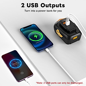 Genuine Capacity 2 Pack 6Ah 20V Max Battery Replacement for Dewalt 20V Battery with USB and USB-C Charging Port, True Capacity Lithium ion Battery Compatible with All 20V Dewalt Cordless Tools