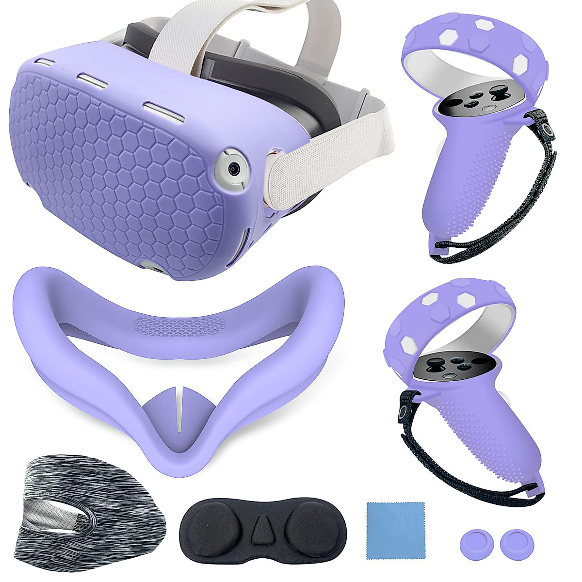 JYMEGOVR for Oculus Quest 2 Silicone Cover, Protective Cover Accessories for Meta VR, Multi Colors Soft Shell Skin, Controller Grips & Face Cover Set (Purple)