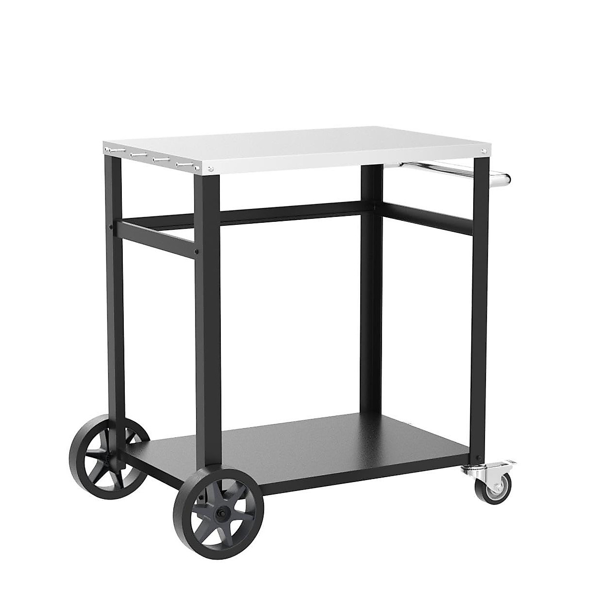 PARTAKER Movable Pizza Oven Trolley/BBQ Grill Cart with 2 Swivel Casters 2 Wheels, Double-Shelf Dining Serving Cart Table, Kitchen Pre-Station Island Countertop Work Bar, L 28-3/4" by W 19-1/2"