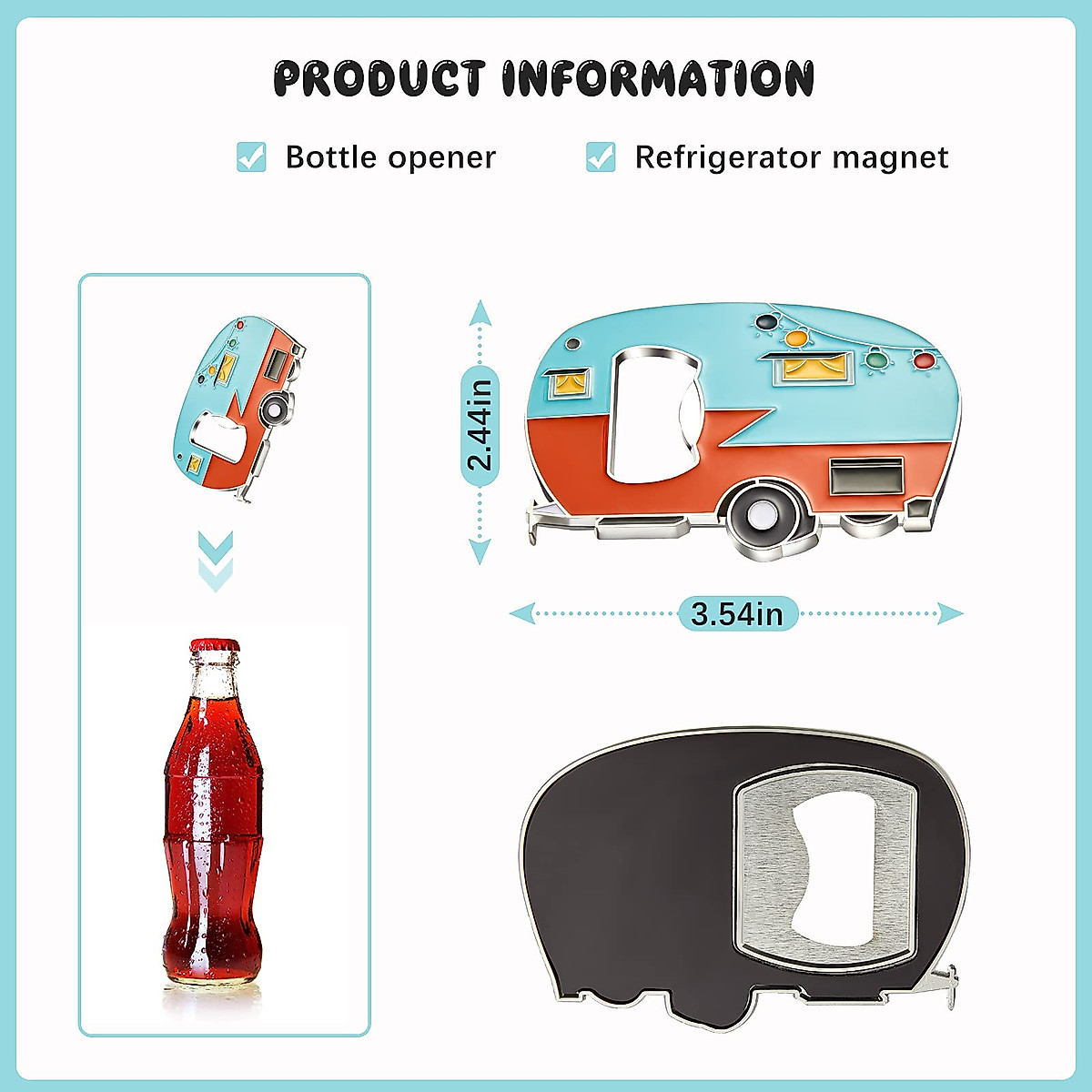 Bottle Openers Magnetic with Fridge Magnet Sticker Refrigerator Magnet Beer Bottle Openers, RV Caravan Camper Bottle Openers for Indoor Outdoor Picnic Home Kitchen Tools (Blue, Yellow,2 Pieces)