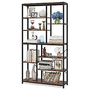 Tribesigns 79 inches Tall Bookshelf Bookcase, 8-Tier Staggered Bookcase, Modern Freestanding Open Book Shelves, Wide Wood Etagere Shelving Unit Display Shelf for Living Room (Black&Rustic)