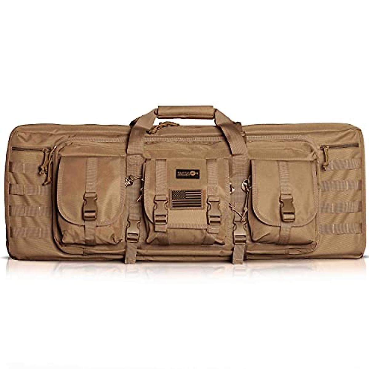 Tacticon Double R i f l e Bag | 2 R i f l e s + 2 Pistols Tuckable Backpack Straps | COMBAT VETERAN OWNED COMPANY | Waterproof Padded Lockable Carbine(Flat Dark Earth Tan, 36" x 12" Double Case)