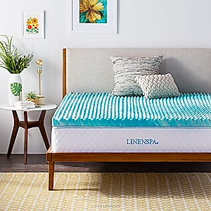 Linenspa 3 Inch Convoluted Gel Swirl Memory Foam Mattress Topper - Promotes Airflow - Relieves Pressure Points - Queen