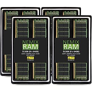 NEMIX RAM 512GB (8X64GB) DDR4 2400MHZ PC4-19200 4Rx4 1.2V CL17 288-PIN ECC LRDIMM Load Reduced Server Memory KIT Compatible with ASRock Rack EPYCD8-2T Motherboard