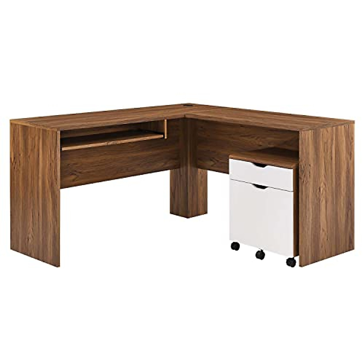 Modway Envision Mid-Century Modern, Desk and File Cabinet Set, Walnut White