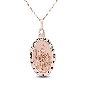 AFFY Saint Christopher Protect Us Religious Pendant Necklace in 14k Gold Over Sterling Silver