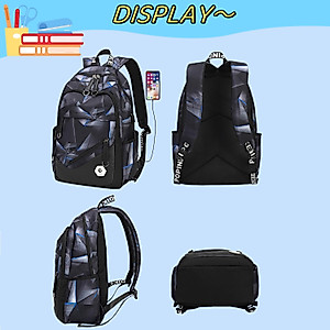 ETAISHOW Geometric-Print Kids School Bag Backpack for Boys Elementary Middle High Bookbag Back Pack for Teens Black Red