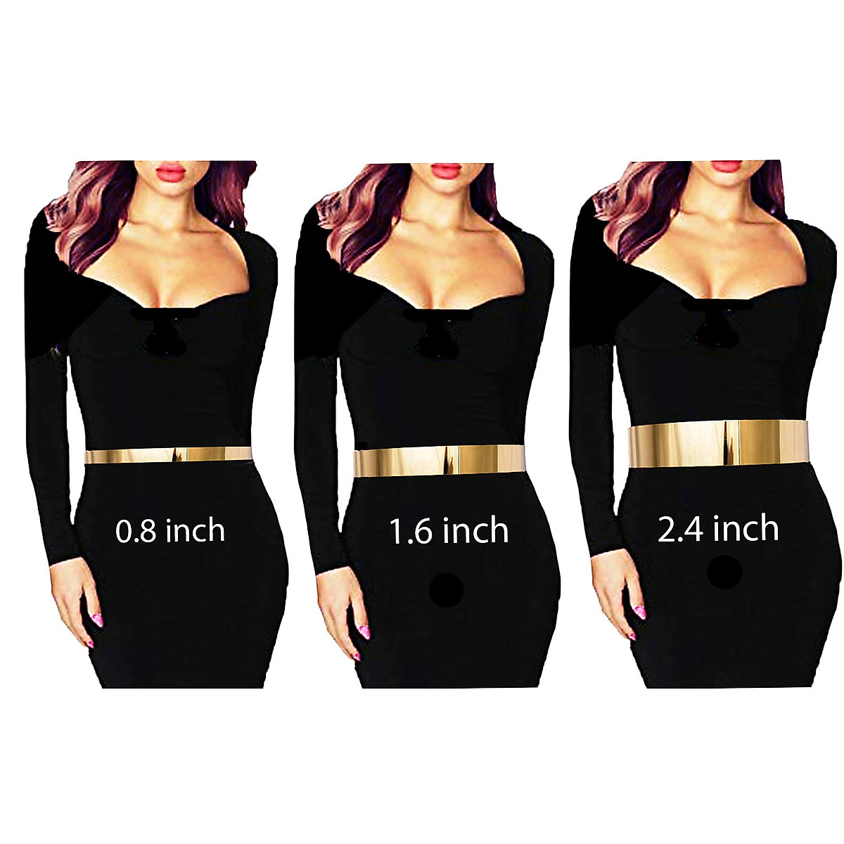 Fashion 21 Women's Shiny Polished Adjustable Metal Mirror Waist Belt Gold, Rose Gold, Silver Tone (1.6", Gold)