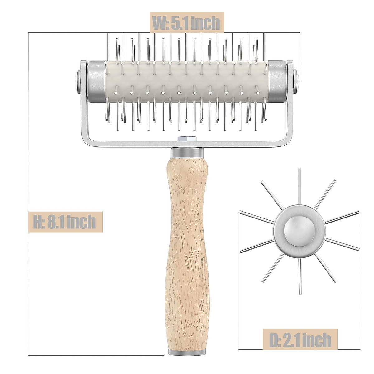 Pizza Dough Docker and Pastry Roller with Stainless Steel Spikes - Prevents Dough from Blistering - Commercial-Grade Pizza Making Tool